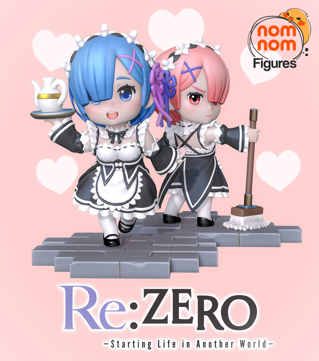 Chibi Rem and Ram from Re-Zero Figure Unpainted Resin Statue Garage Ki ...